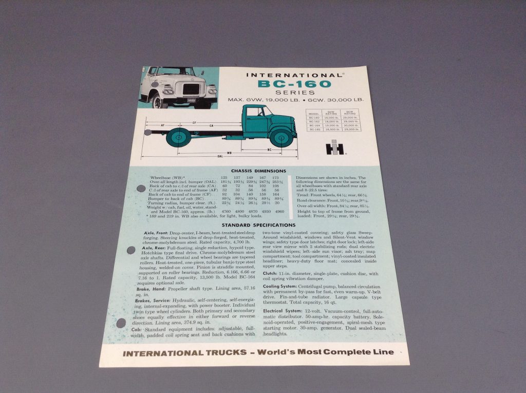 INTERNATIONAL BC-160 SALES INFO SHEET - IH Scout